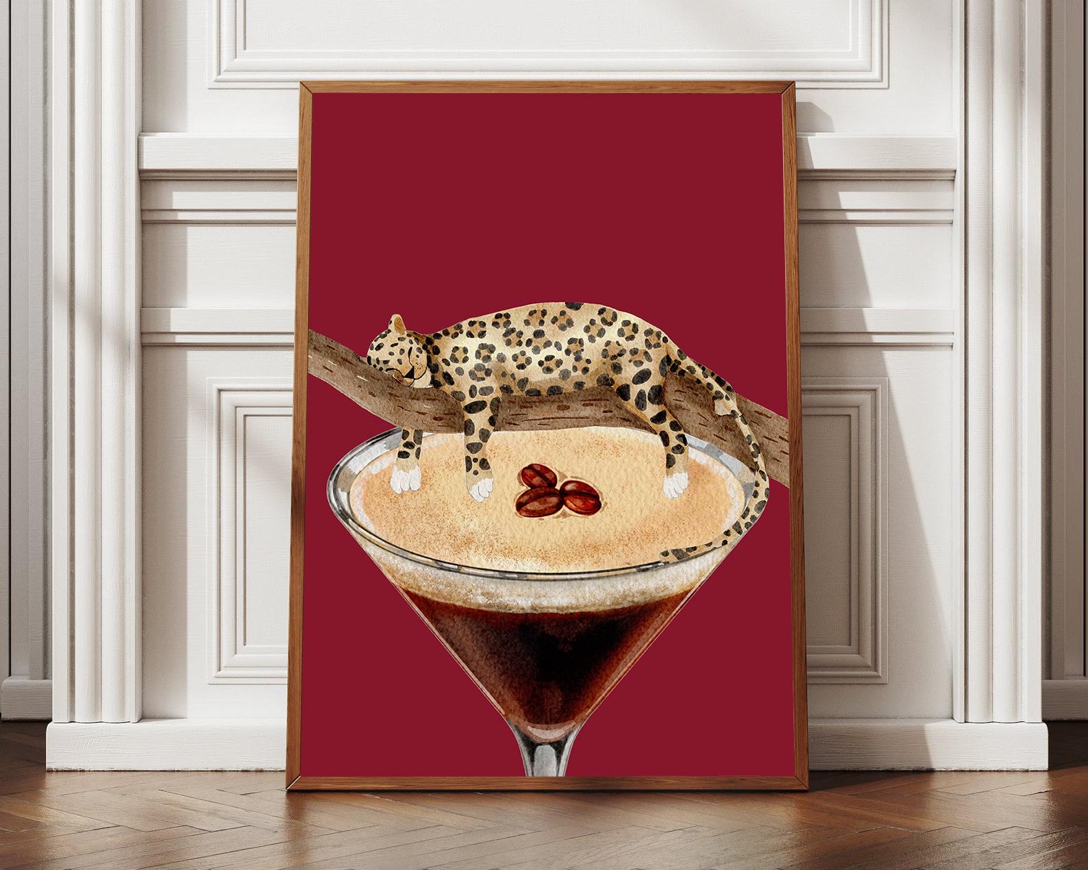 Vintage Leopard Print and Dirty Martini Poster Retro Bar Cart Printable ...