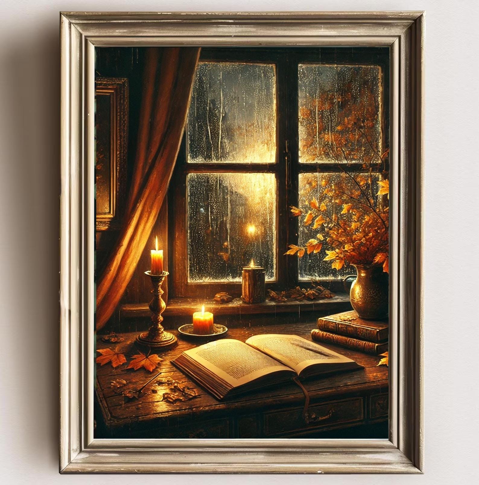 Cozy Fall Wall Art Print | Dark Academia Aesthetic | Rainy Day With ...