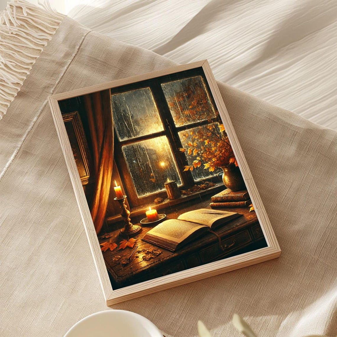 Cozy Fall Wall Art Print | Dark Academia Aesthetic | Rainy Day With ...