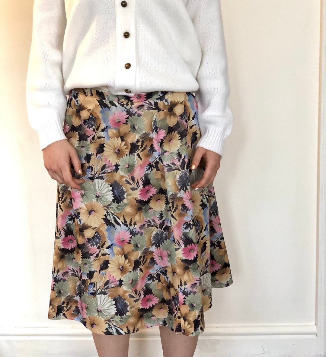 Vintage 1970's Skirt, Floral Midi Skirt, UK Size 16, Floral Summer ...