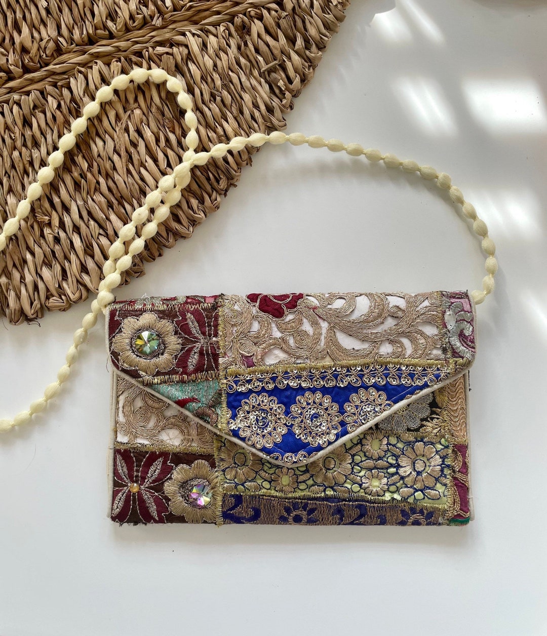 Vintage 1980s Lurex Embroidered Shoulder Clutch Bag, Patchwork Handbag ...