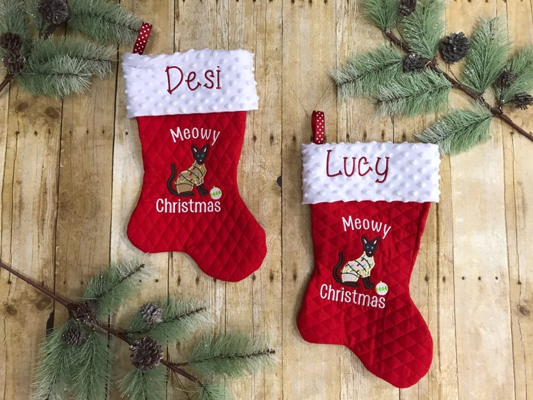 Monogrammed Christmas Cat Stockings, Siamese Cat Stocking, Customized ...