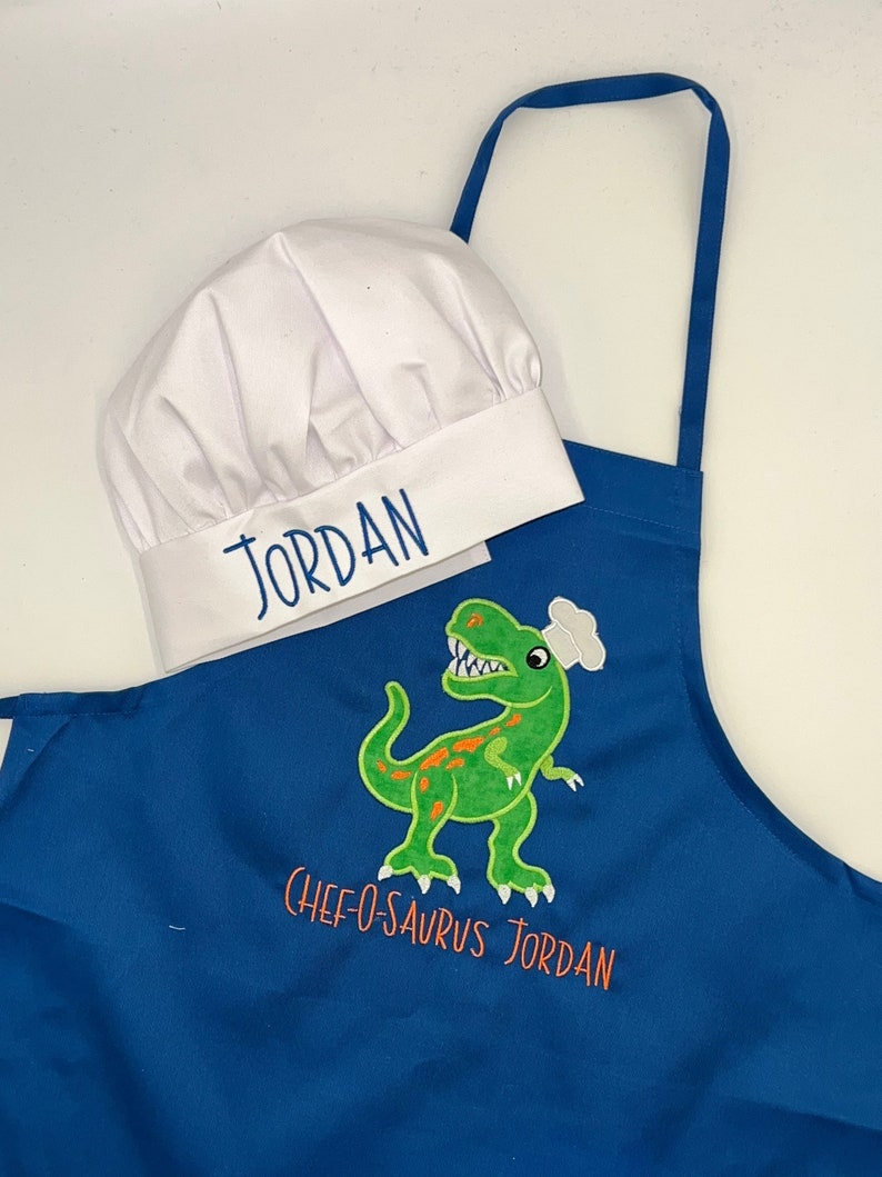 Personalized Child's Dinosaur Apron, Embroidered Kids Cooking Set, Kids ...