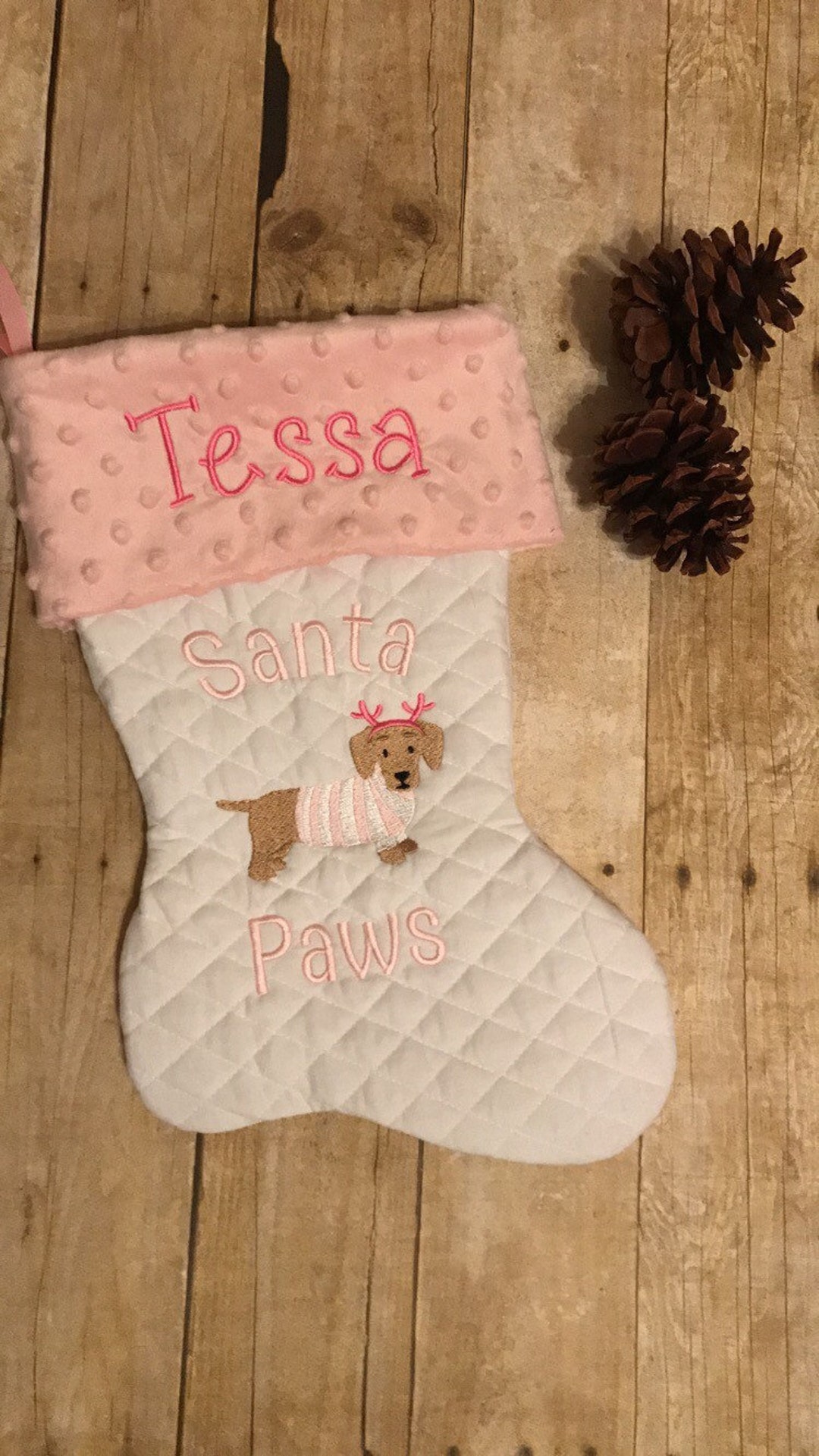 Monogrammed Pet Christmas Stocking, Pink Dog Stocking, Dachshund Dog ...