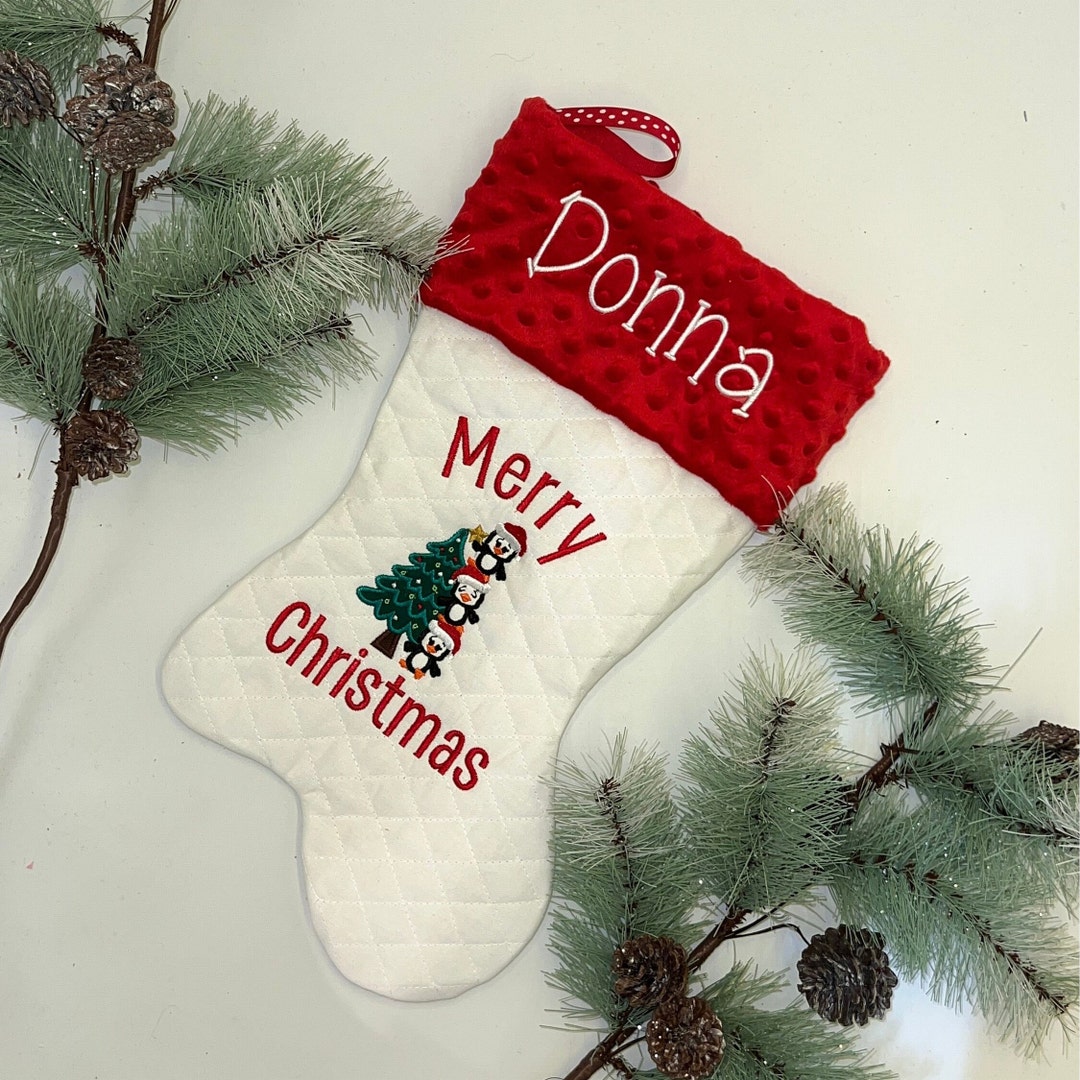 Monogrammed Christmas Stocking, Name on Stocking, Personalized Penguin ...