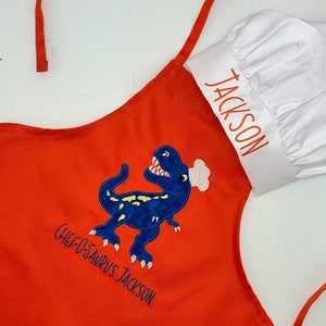 Personalized Child's Dinosaur Apron, Embroidered Kids Cooking Set, Kids ...
