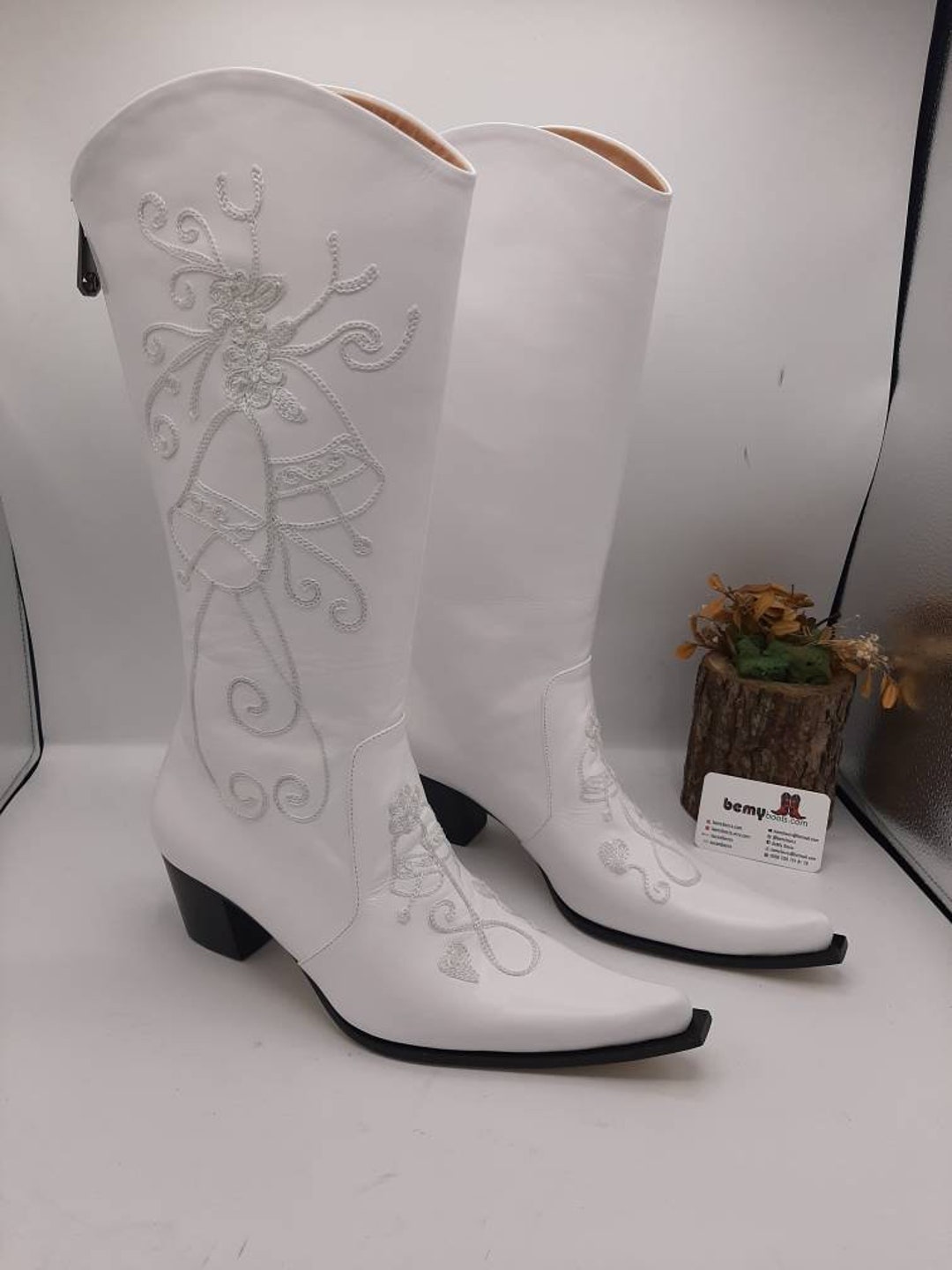 White Cowboy Boots, Leather Boots, Pointy Toe, Western Boots, Suzani ...