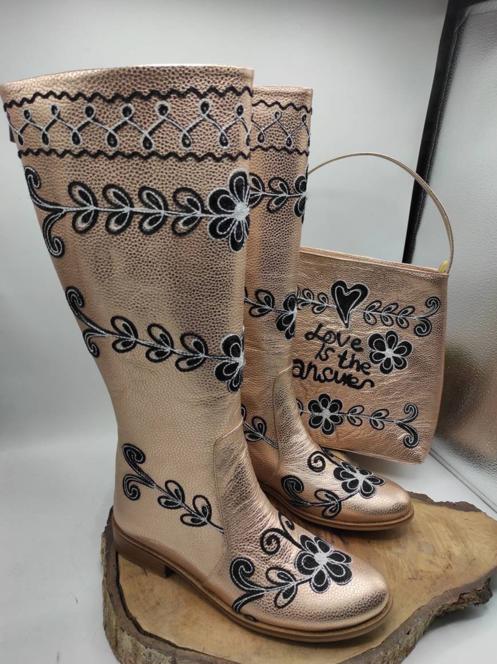 Designer Leather Boots Rose Gold Leather Custom Made - Etsy