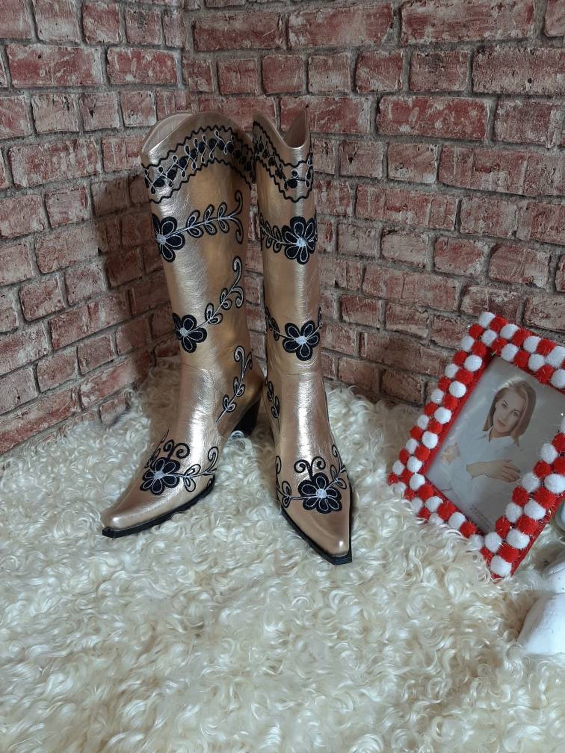 Cowboy Boots Genuine Leather Custom Made Pointy Toe Golden - Etsy