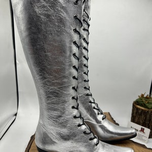 Silver Leather Boots, Victorian Boots, Made to Order, Lace up Boots ...