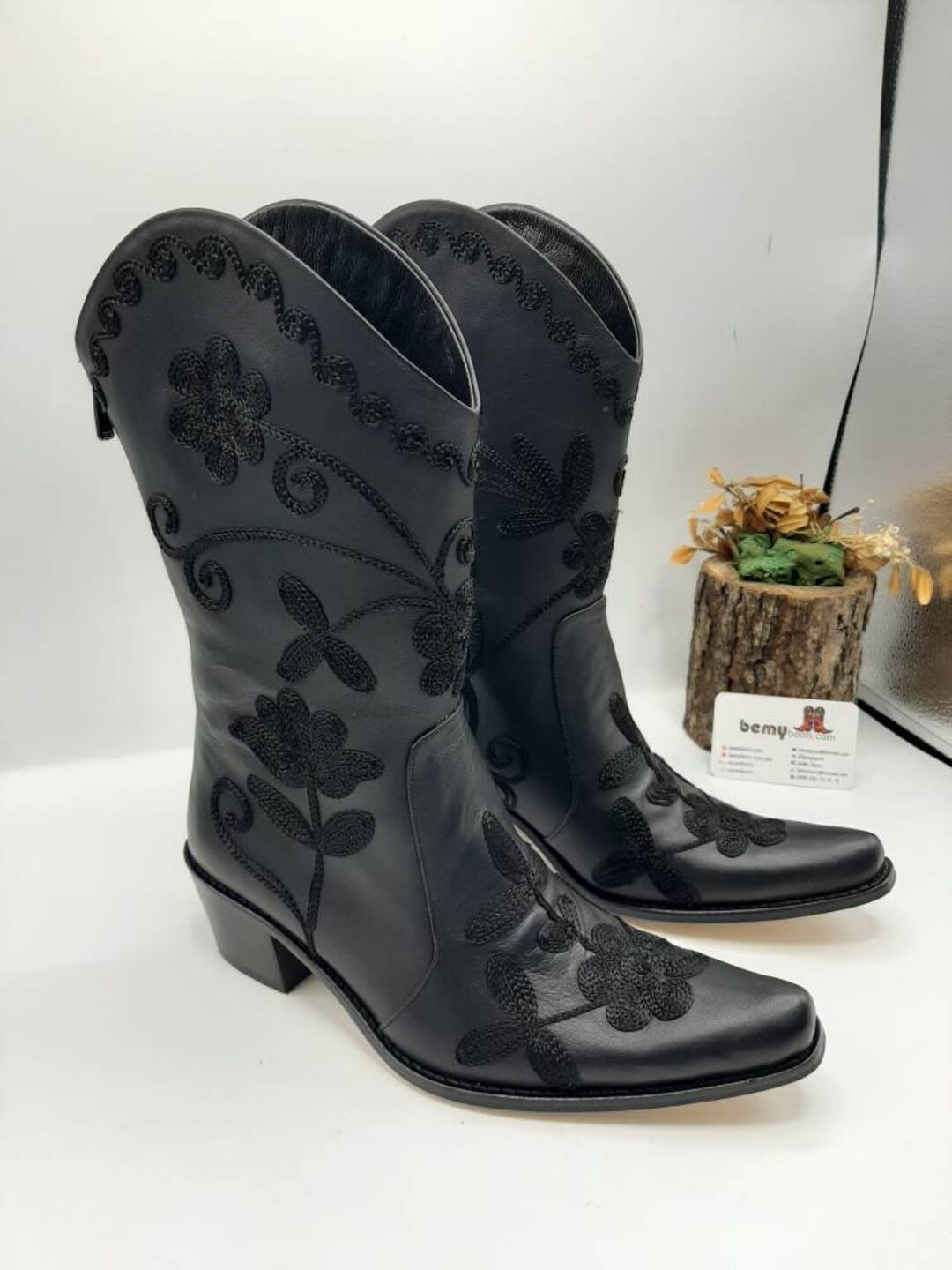 Made to Order Genuine Leather Pointy Toe Boots, Short Boots, Mid Calf ...