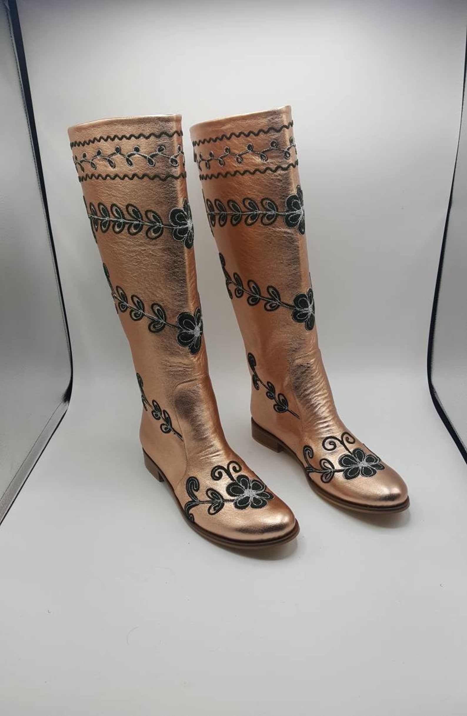Designer Leather Boots Rose Gold Leather Custom Made - Etsy