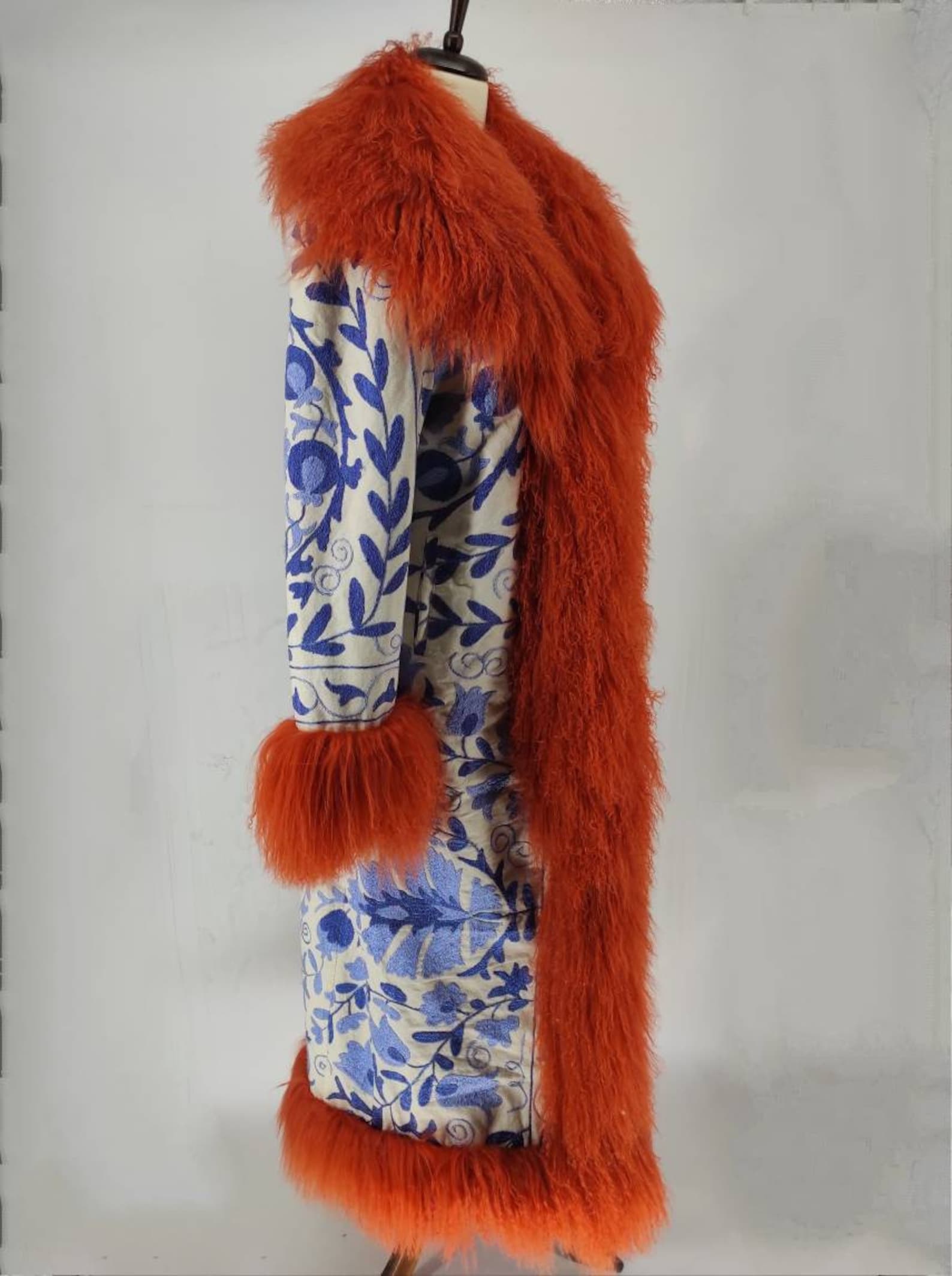 Custom Made Suzani Shearling Coat: Mongolian Fur Trim, Vintage Style - Etsy