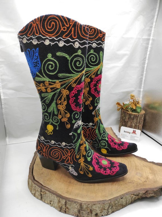 Vintage Emebroidered Custom Boots Cowboy Boots Suzani Boots | Etsy