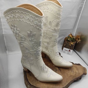 White Cowboy Leather Boots, Suzani Boots, Casual Boots, for Her, Custom ...