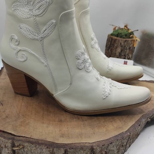 White Cowboy Leather Boots, Suzani Boots, Casual Boots, for Her, Custom ...