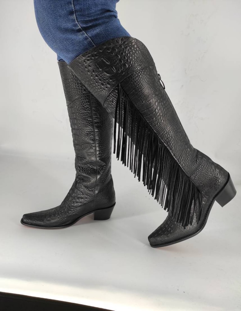 Handmade Leather Cowboy Boots: Custom Western Fringed Cowgirl Boots - Etsy