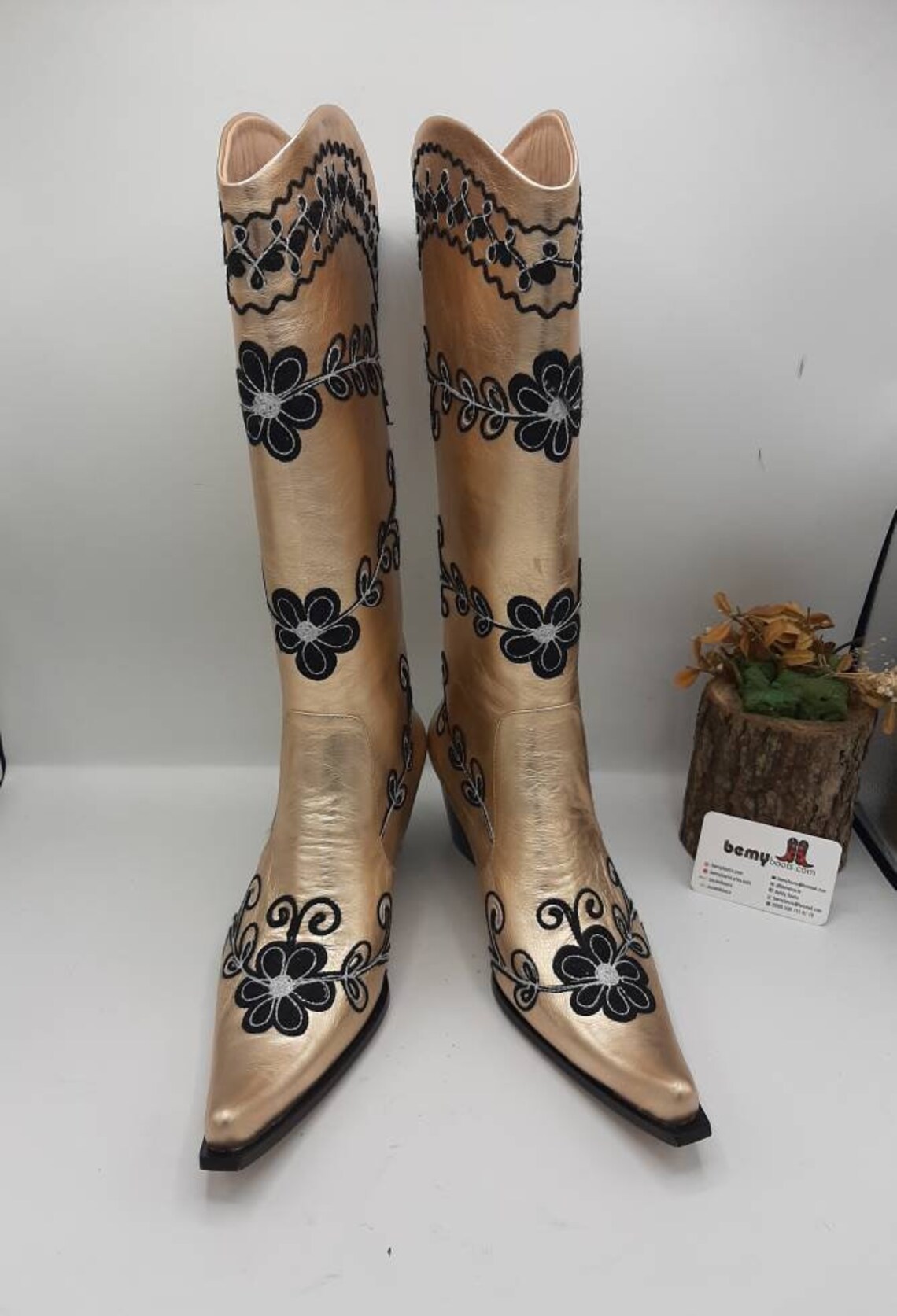 Cowboy Boots Genuine Leather Custom Made Pointy Toe Golden - Etsy