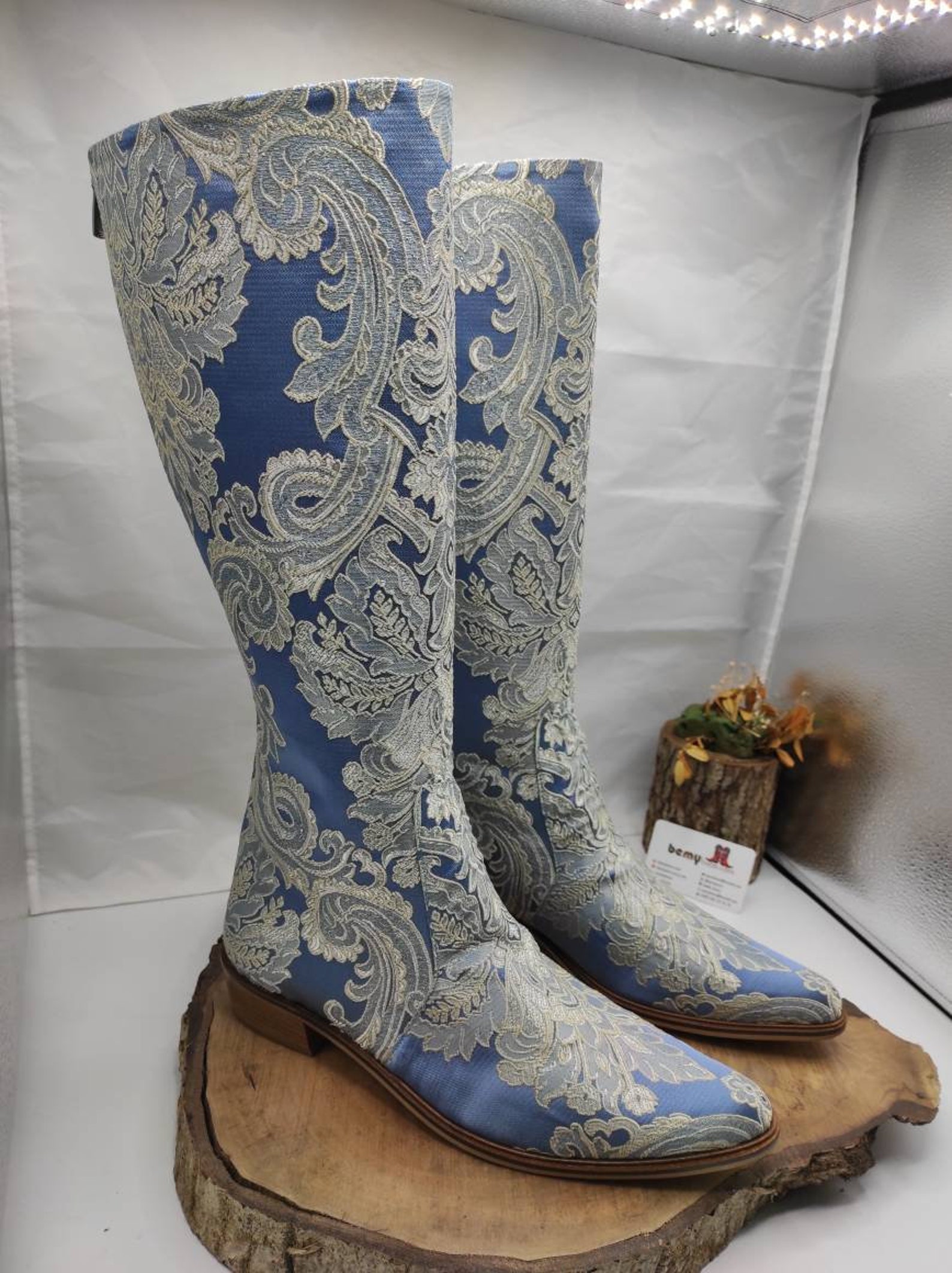 Cowboy Boots Low Heel Custom Made Genuine Leather Tapestry - Etsy
