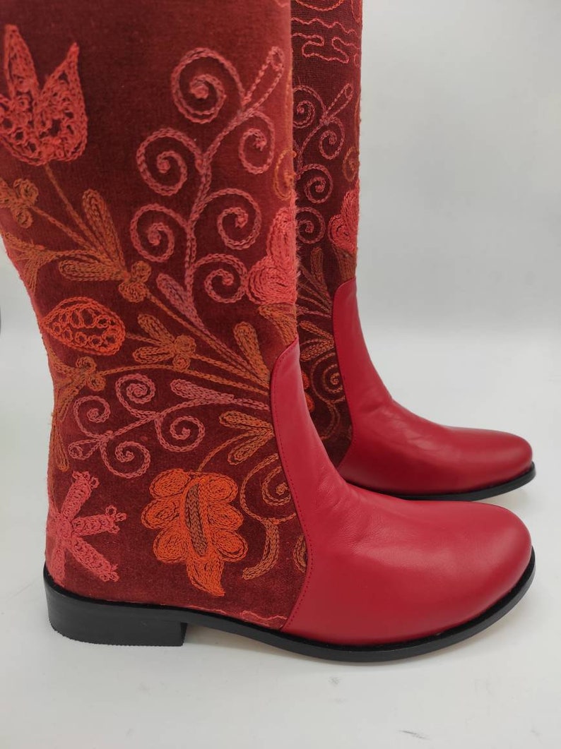 Vintage Red Leather Boots Made to Order Suzani Boots Casual - Etsy