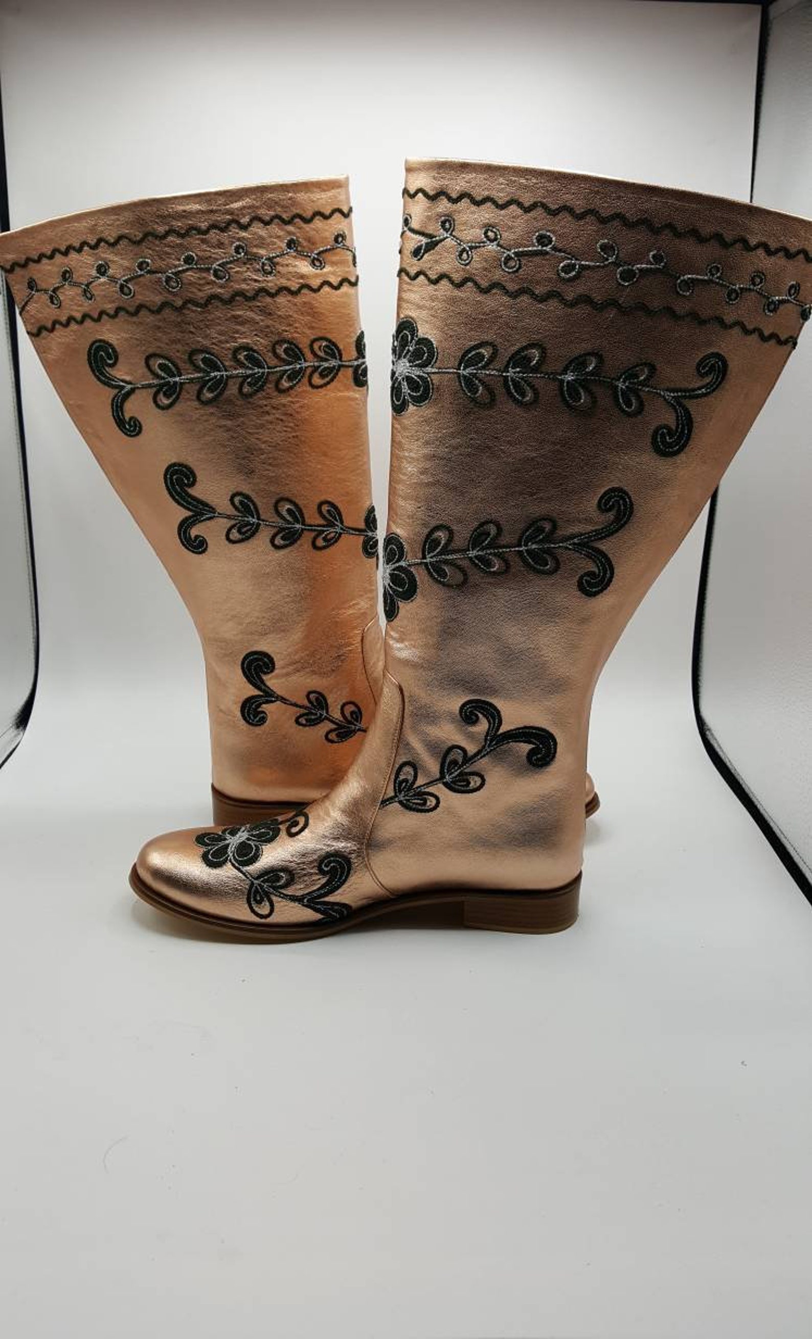 Designer Leather Boots Rose Gold Leather Custom Made - Etsy