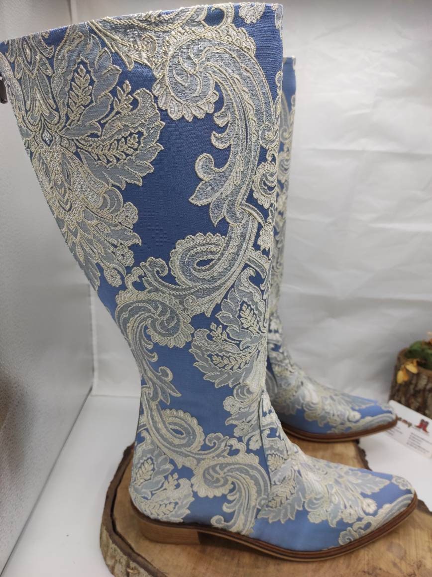 Cowboy Boots Low Heel Custom Made Genuine Leather Tapestry - Etsy