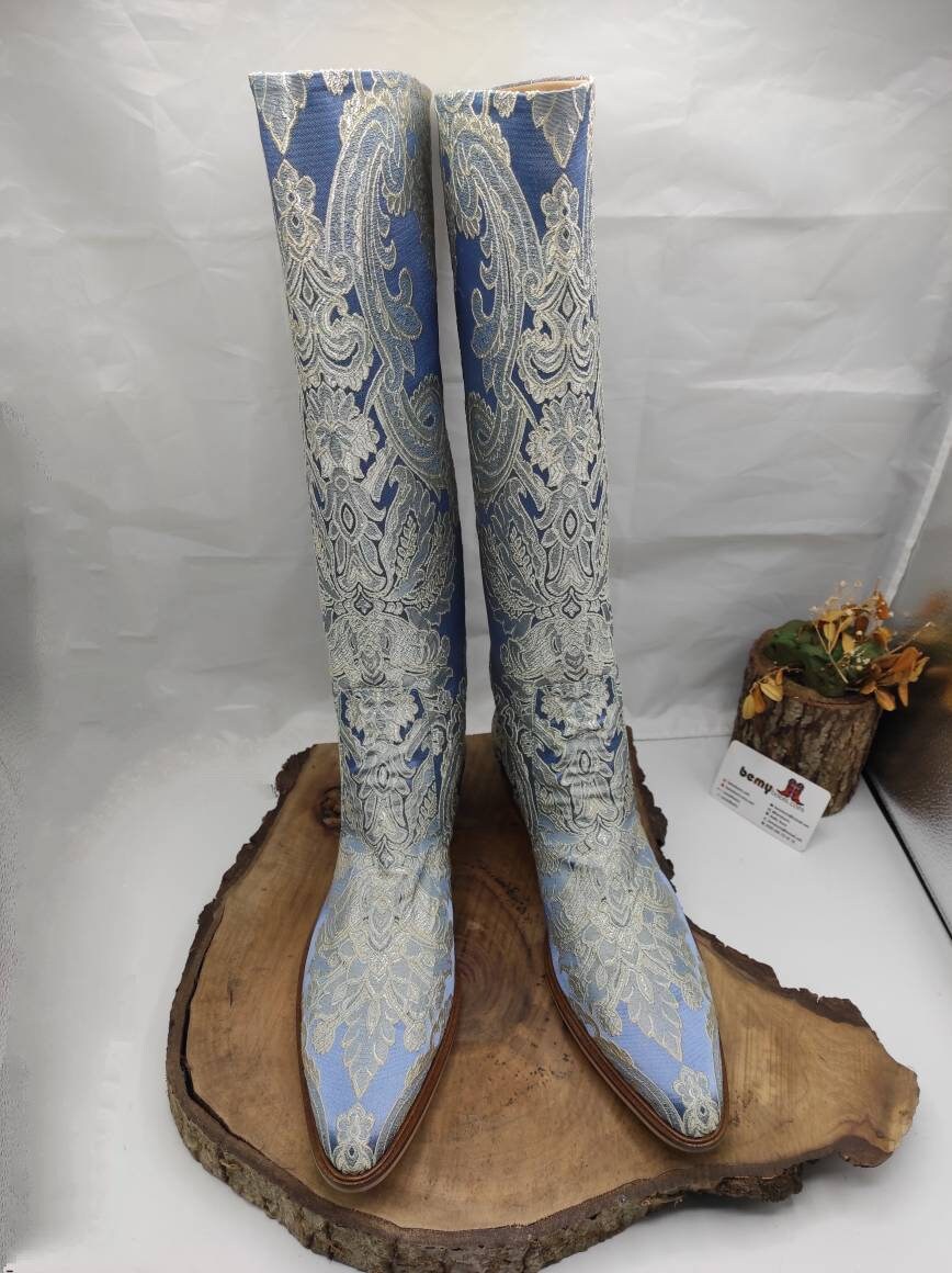 Cowboy Boots Low Heel Custom Made Genuine Leather Tapestry - Etsy