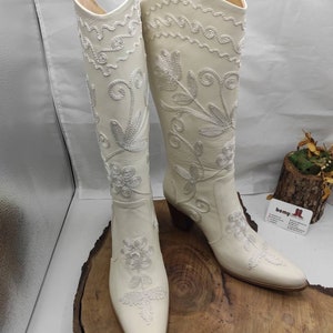 White Cowboy Leather Boots, Suzani Boots, Casual Boots, for Her, Custom ...