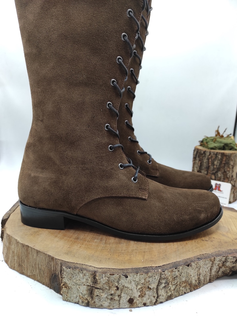 Genuine Suede Leather Knee High Boots: Lace up Riding Boots - Etsy