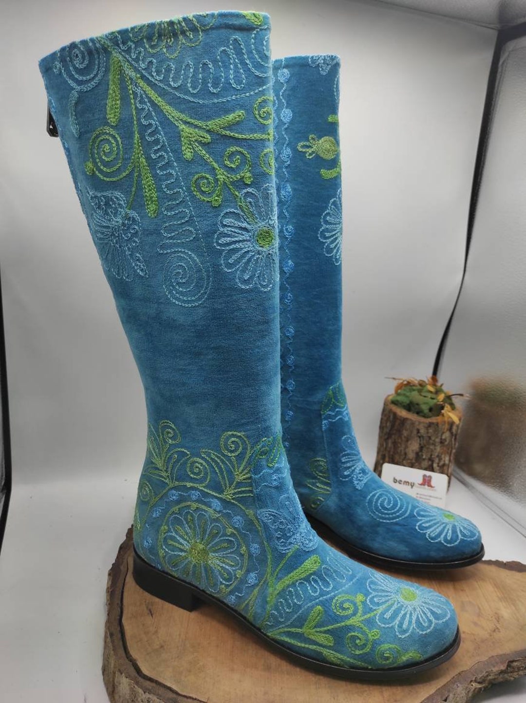 Women's Boots, Unique Boots, Custom Made, Blue, Handmade, Leather Boots ...
