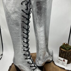 Silver Leather Boots, Victorian Boots, Made to Order, Lace up Boots ...