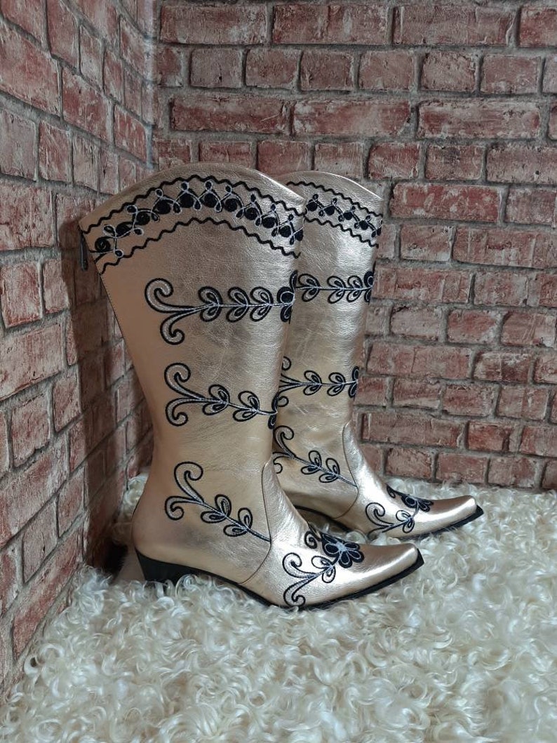 Cowboy Boots Genuine Leather Custom Made Pointy Toe Golden - Etsy