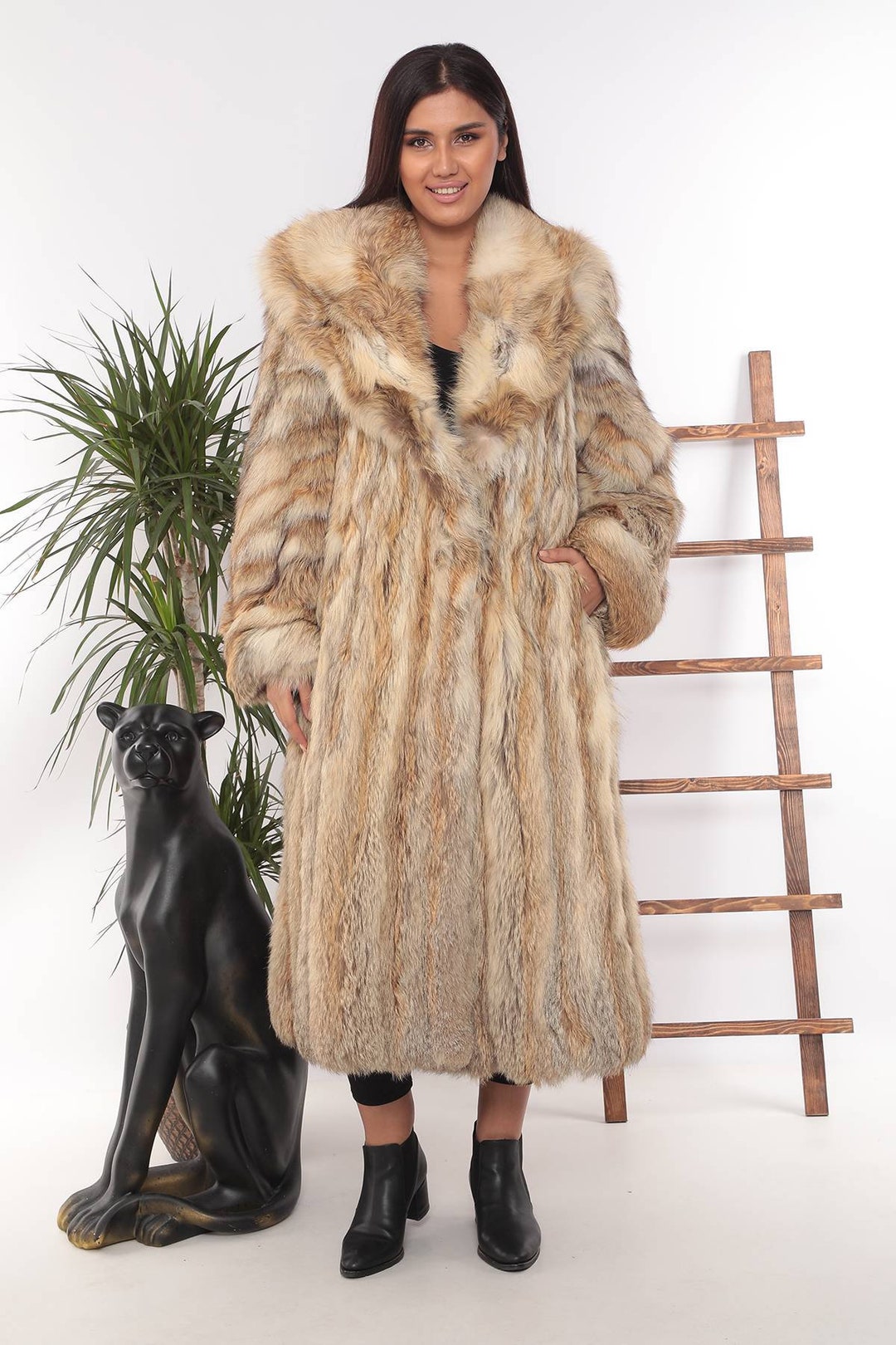 Fox Fur Coat, Long Winter Coat, Oversized Fur Jackets, Genuine Fox Fur ...