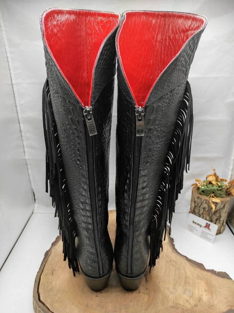 Handmade Leather Cowboy Boots: Custom Western Fringed Cowgirl Boots - Etsy