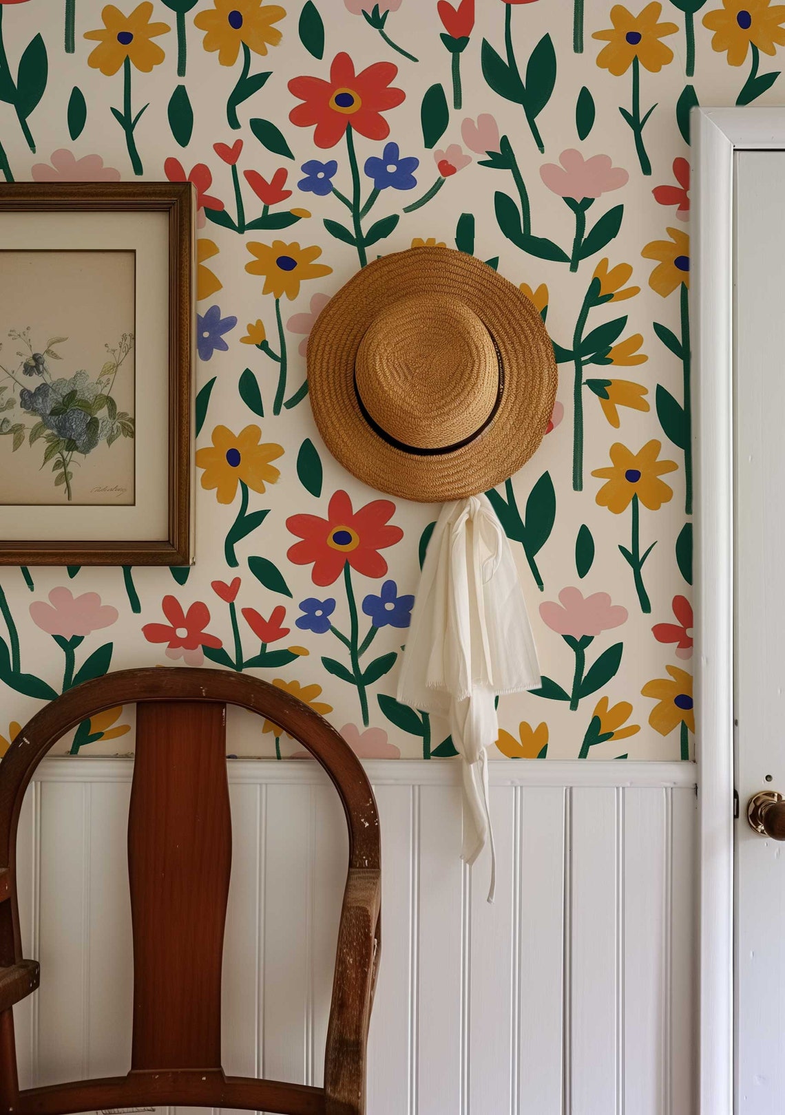 Preppy Wallpaper, Daisy Floral Wall Mural, Temporary Peel and Stick ...