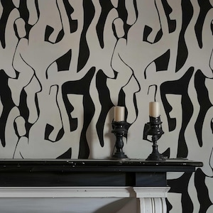 Abstract Black and White Line Peel and Stick Wallpaper, Minimalist Wall ...