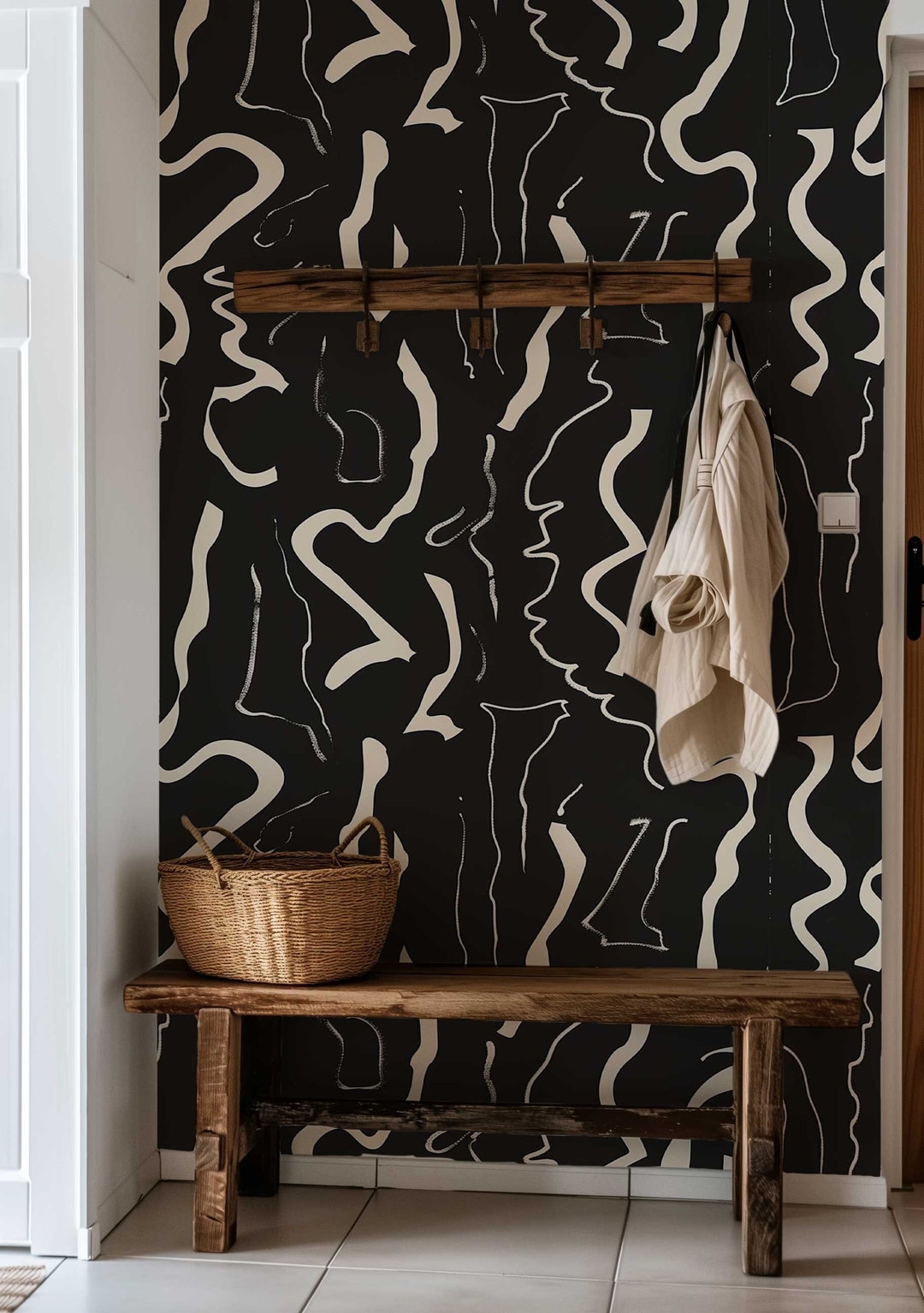 Abstract Line Peel and Stick Wallpaper: Modern Black and White Wall ...
