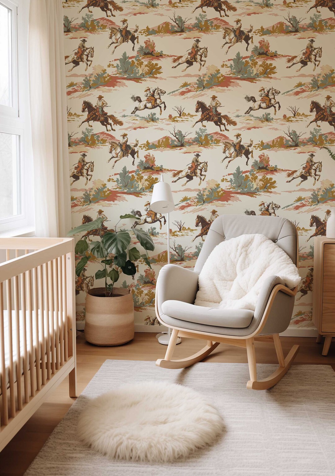 Retro Cowboy Peel and Stick Wallpaper, Rustic Western Mural Pv089 - Etsy
