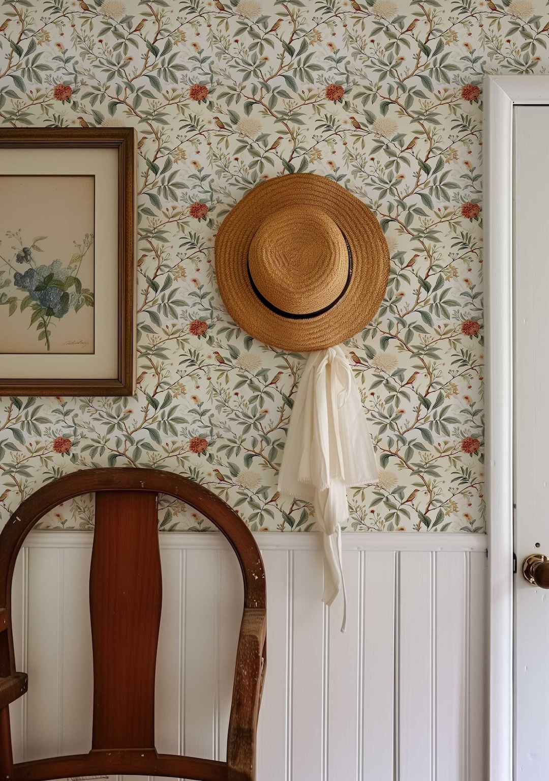 Chinoiserie Wall Art, Floral Peel and Stick Wallpaper, Vintage Boho ...