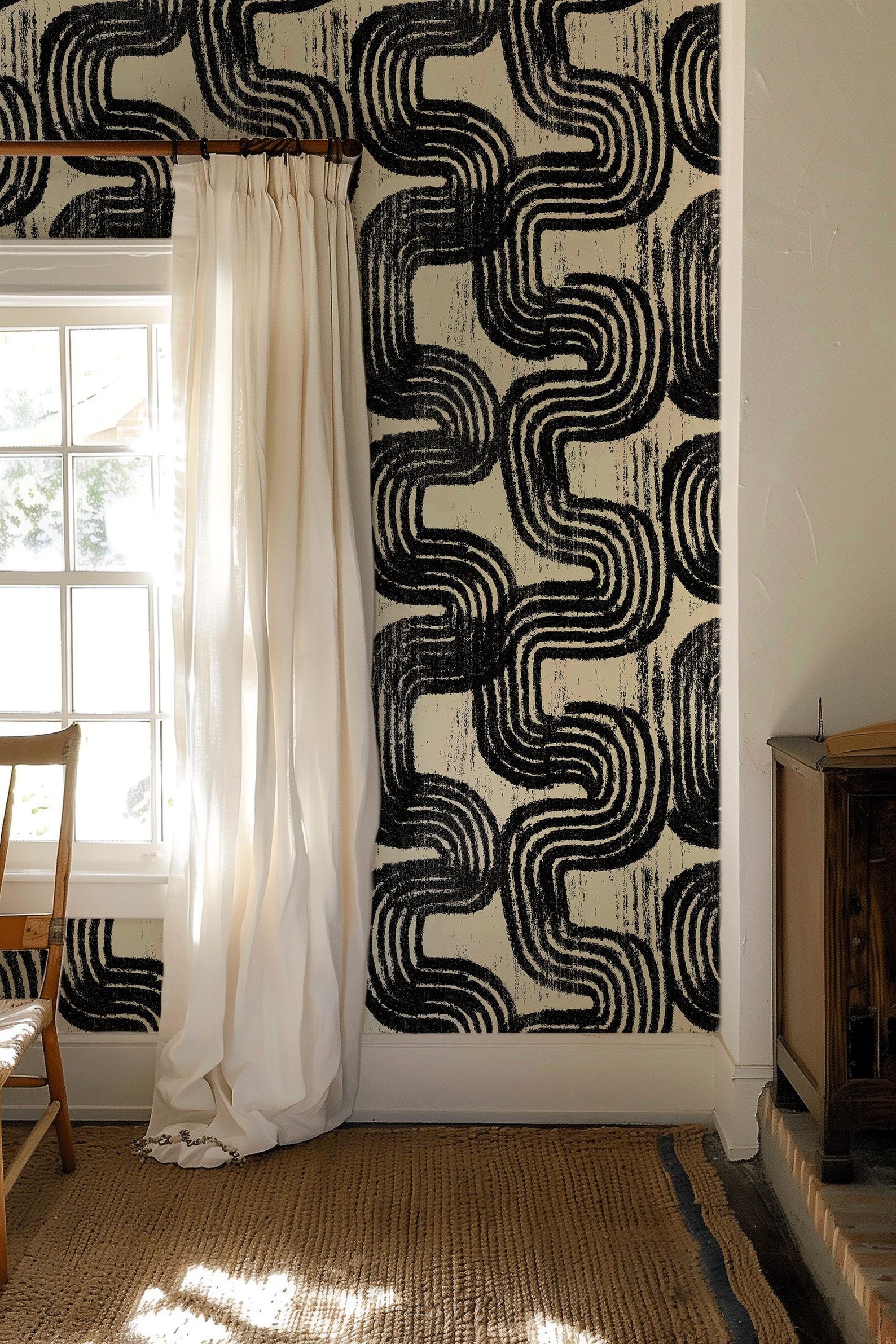 Abstract Wave Wallpaper, Retro Modern Wall Decor, Peel and Stick - Etsy