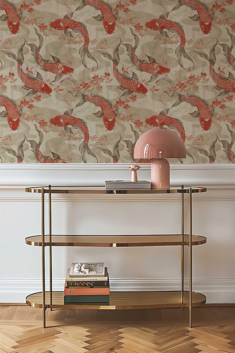 Peel and Stick Koi Fish Wallpaper Mural, Removable Japanese Wall Decor ...