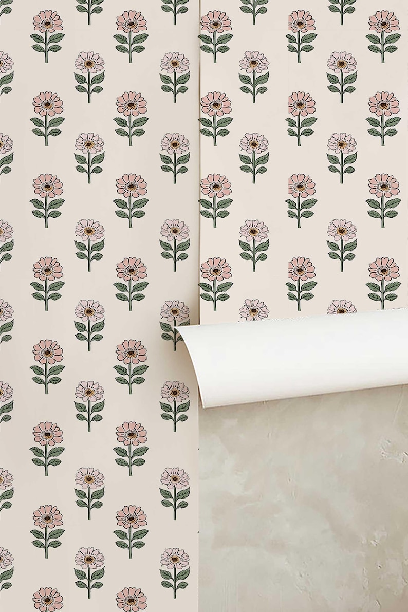 Pink Floral Block Wallpaper: Elegant Peel & Stick Mural Pv454 - Etsy