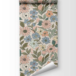 Preppy Flower Peel and Stick Wallpaper Mural, Colorful Funky Flower ...