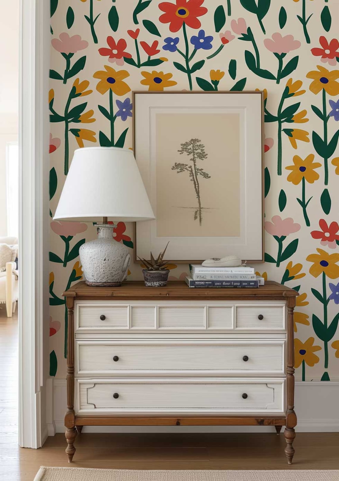 Preppy Wallpaper, Daisy Floral Wall Mural, Temporary Peel and Stick ...