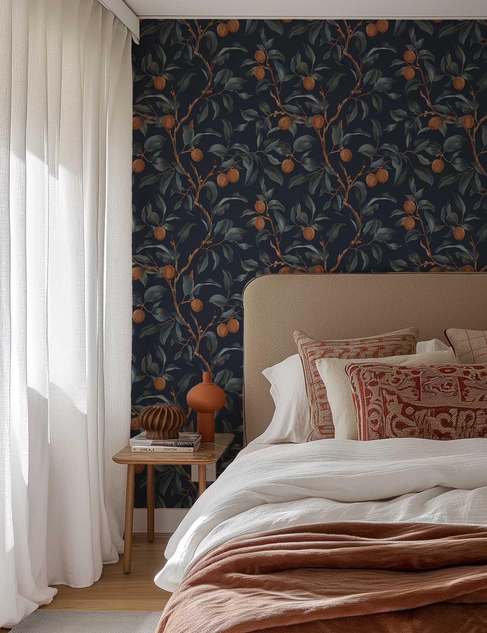 Dark Peach Tree Wallpaper, Removable Peel and Stick Wall Mural, Moody ...