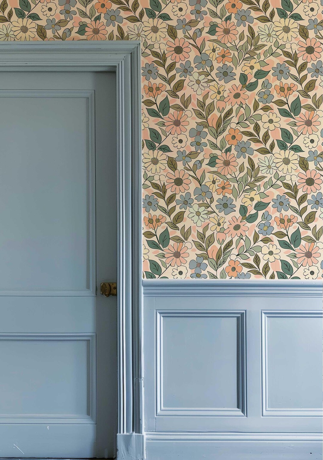 Preppy Flower Peel and Stick Wallpaper Mural, Colorful Funky Flower ...
