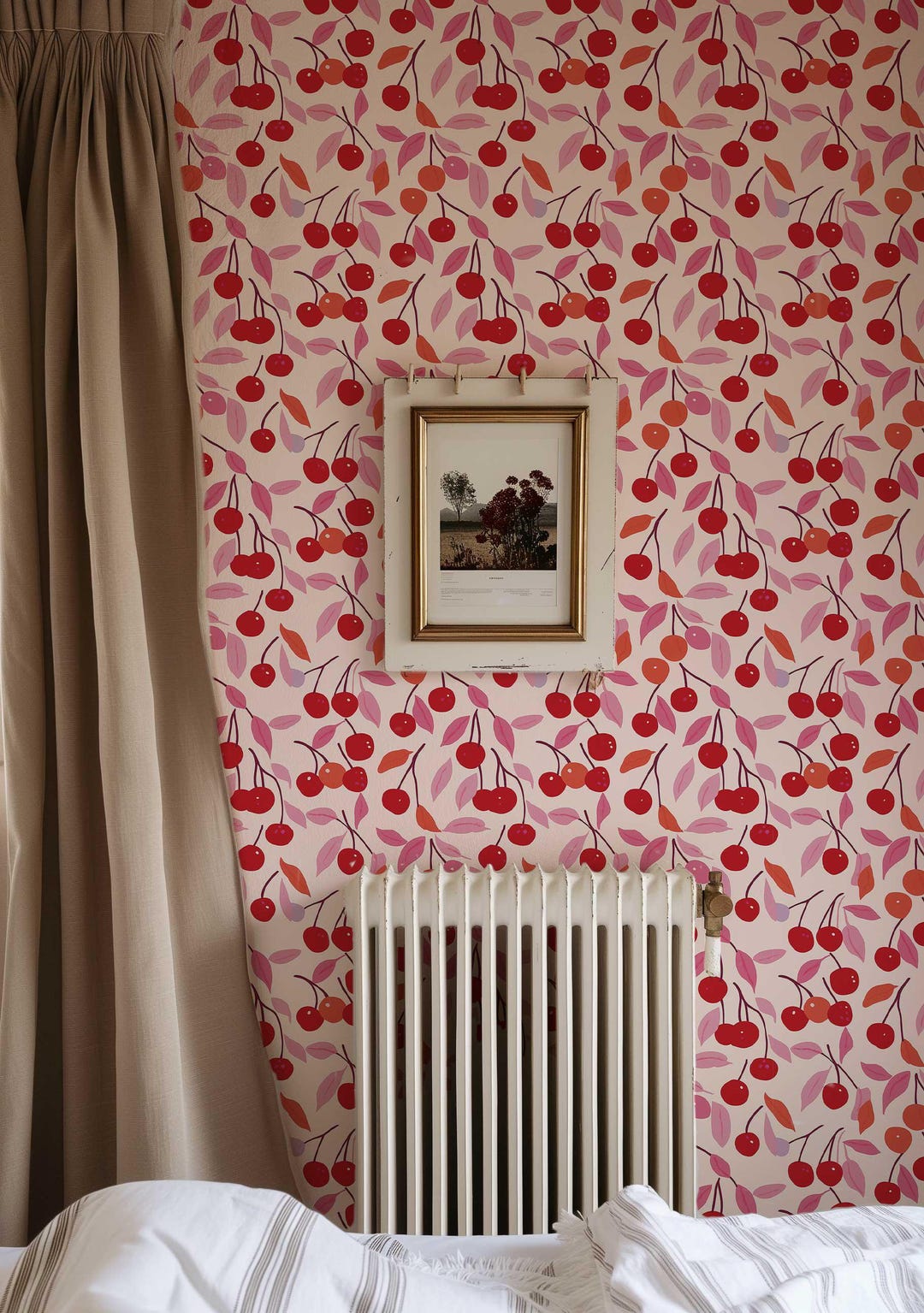 Retro Cherry Peel and Stick Wallpaper: Botanical Floral Mural - Etsy