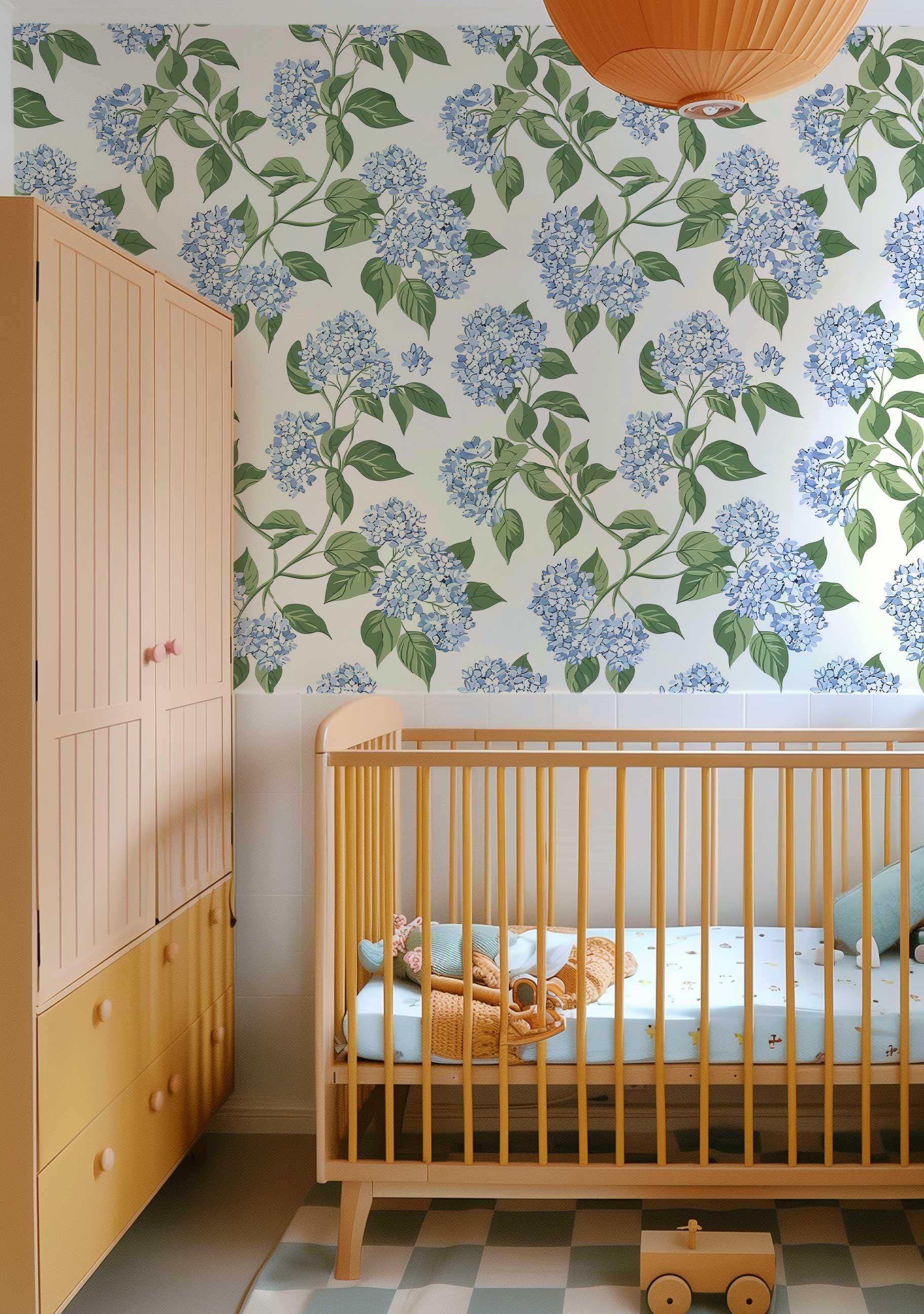 Blue Hydrangea Peel and Stick Wallpaper | Removable Floral Wall Décor ...
