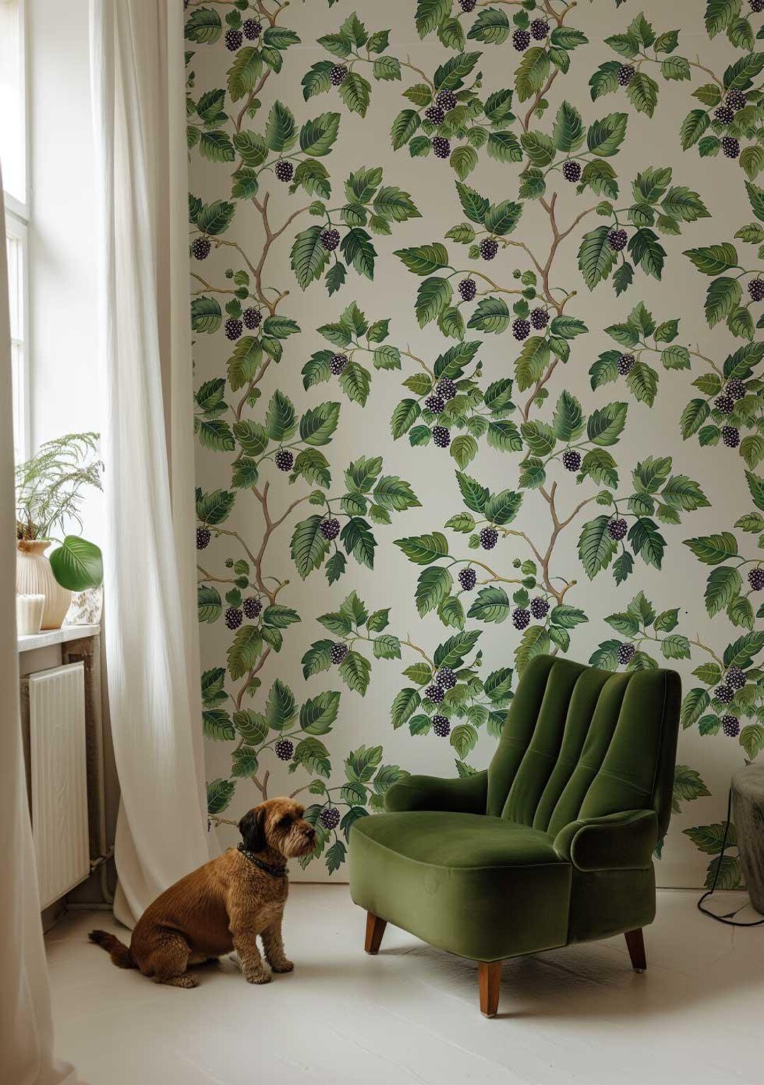 Blackberry Plant Peel and Stick Wallpaper, Botanical Wall Mural PV063 ...