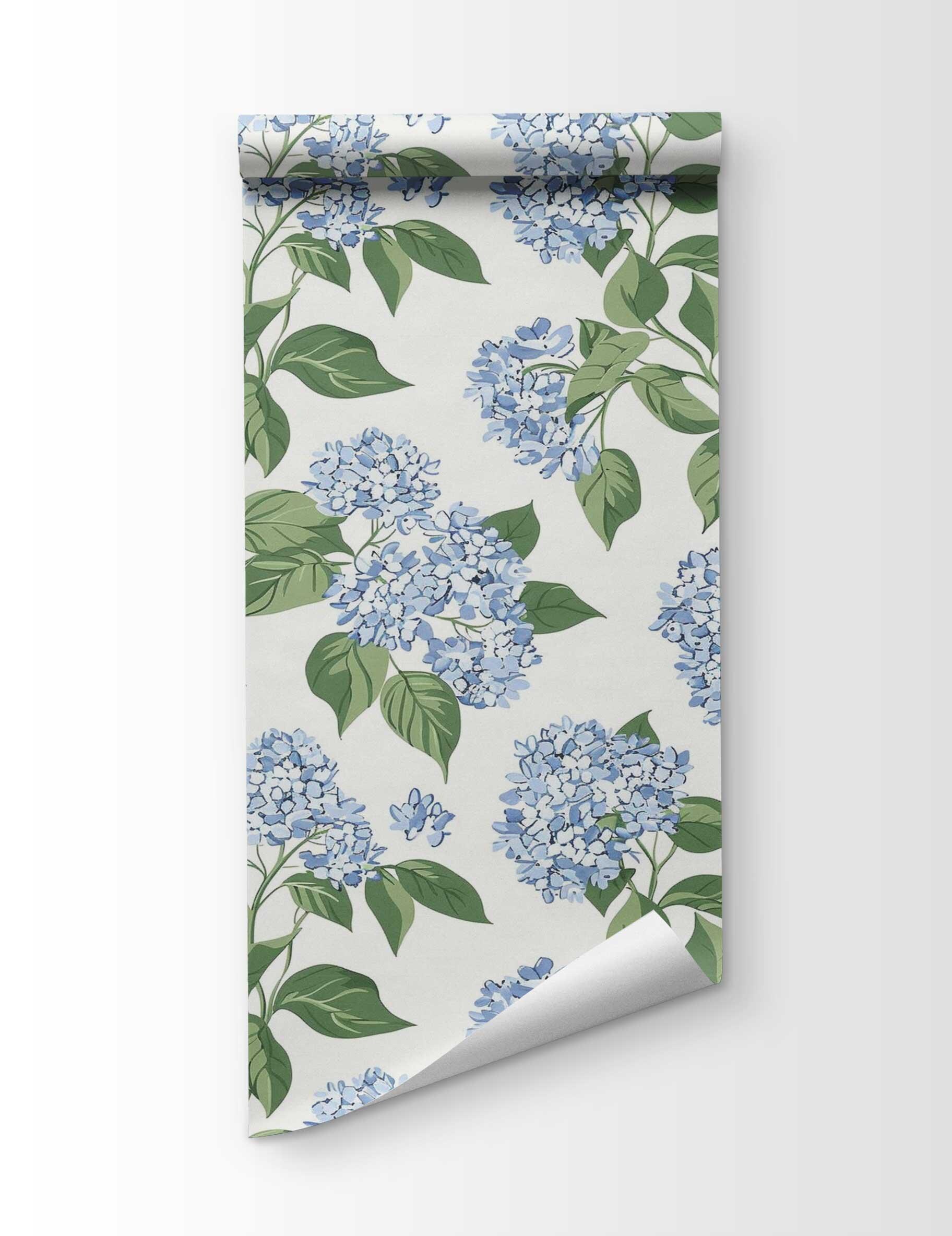 Blue Hydrangea Peel and Stick Wallpaper | Removable Floral Wall Décor ...